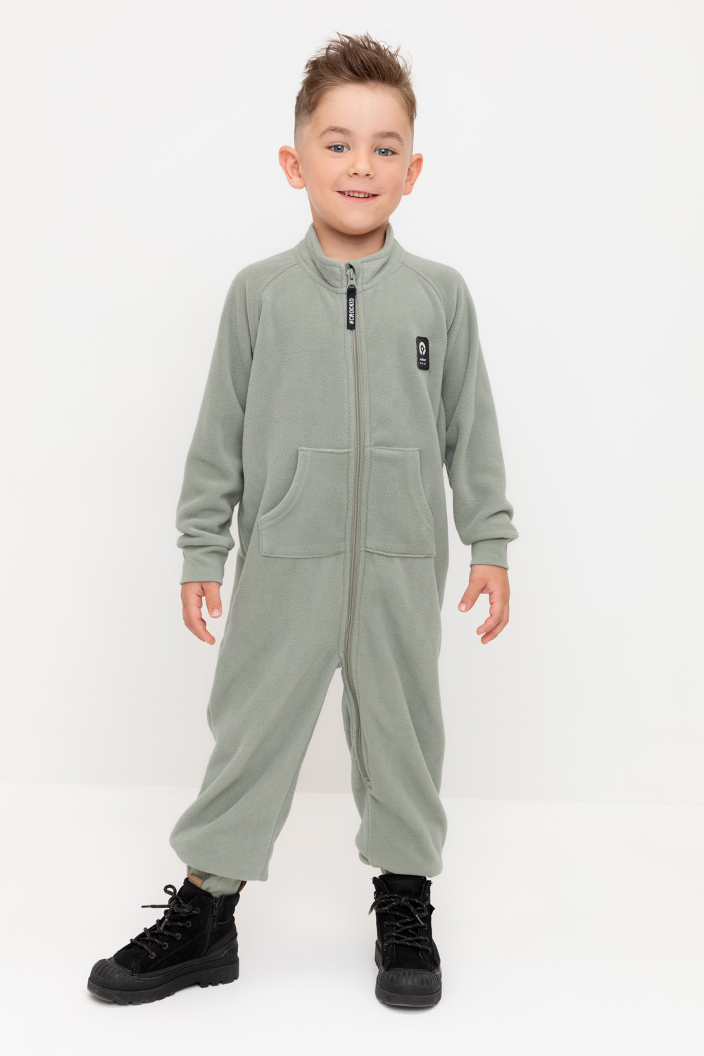Комбинезон для мальчика, артикул: ФЛ 60006, цвет: зеленый чай, Флисовый ...